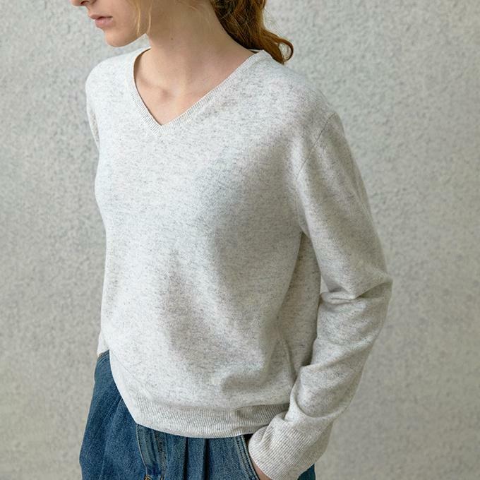 [re-order] tetu cashmere v-neck knit (melange grey) - 하고(hago) - 하고