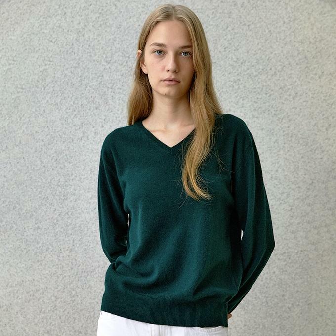[re-order] tetu cashmere v-neck knit (deep green) - 하고(HAGO)
