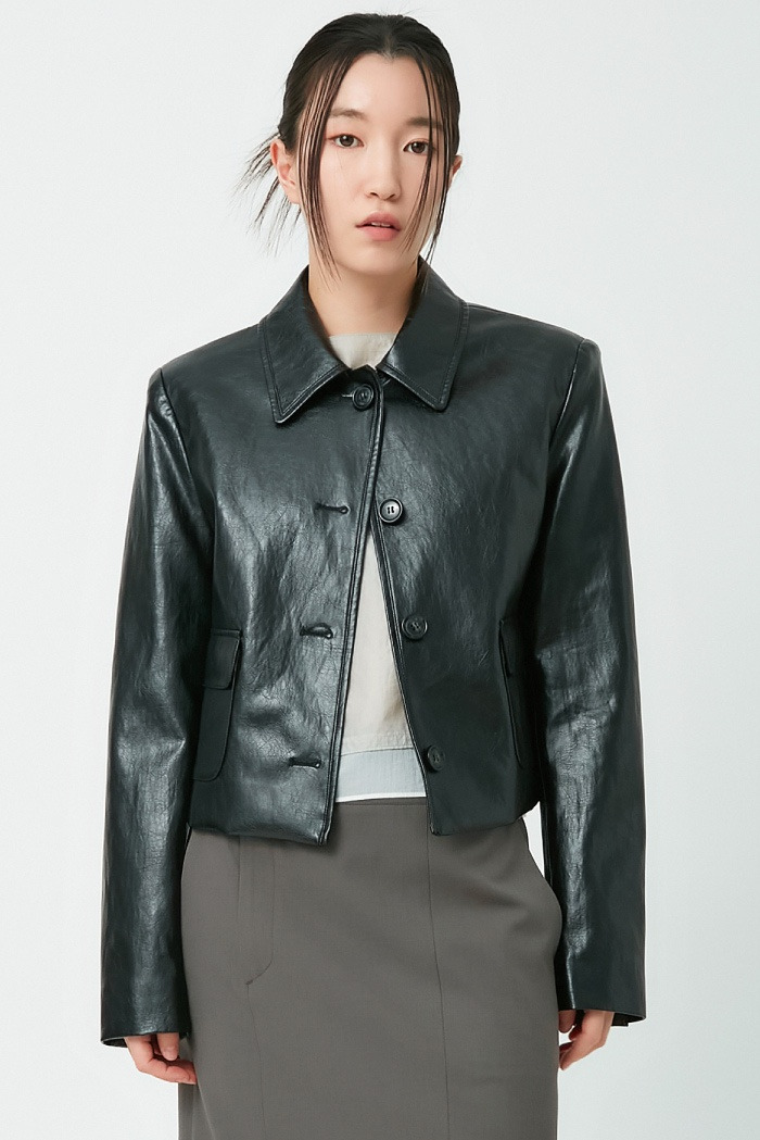 Vegan Leather Crop Jacket - 2Colors - HAGO(하고)