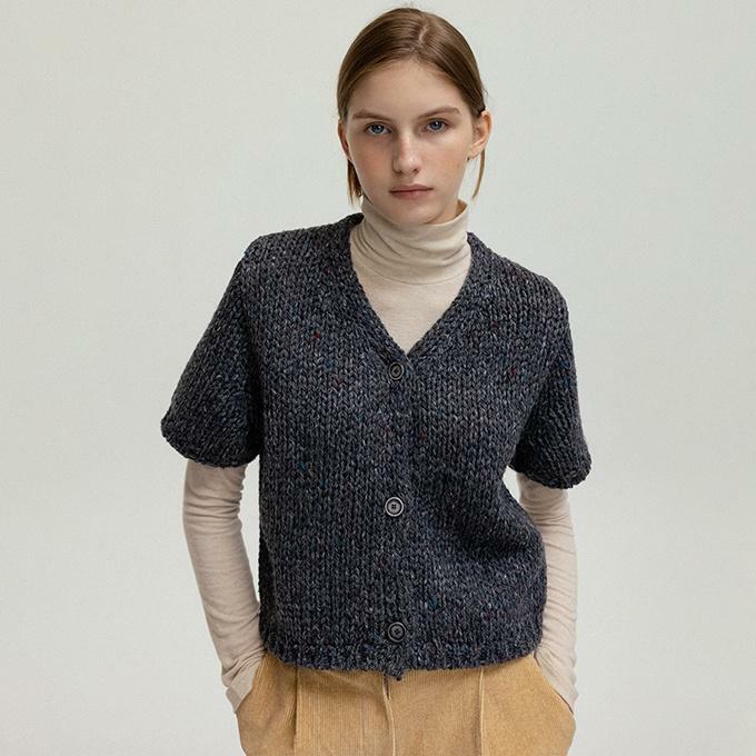 Diane half sleeve cardigan (Charcoal) - 하고(HAGO)