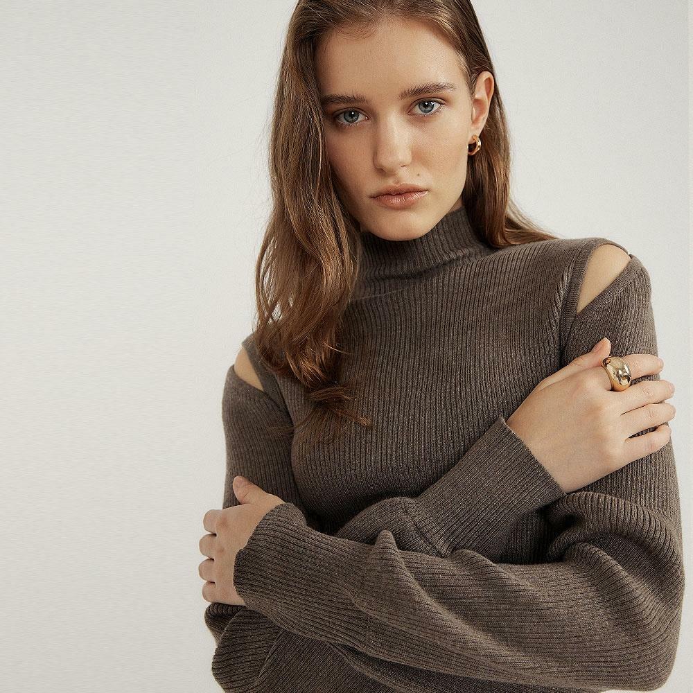 Cutting Half Turtleneck Knit (brown) - HAGO(하고)