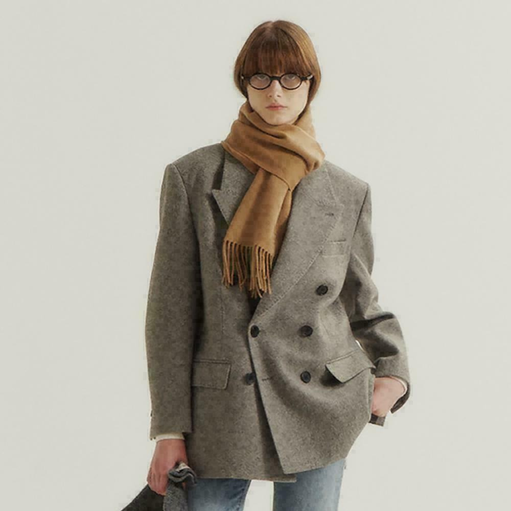 UNISEX HEAVY WOOL PEAKED WOOL BLAZER HERRINGBONE_UDJA3D123W2 - HAGO(하고)