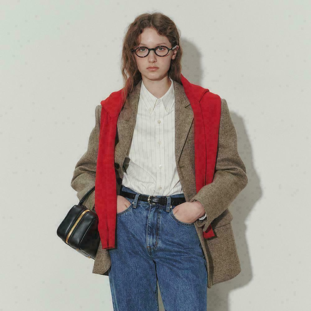 UNISEX 3 BUTTON HEAVY WOOL JACKET BEIGE HERRINGBONE_UDJA3D122I3 - HAGO(하고)