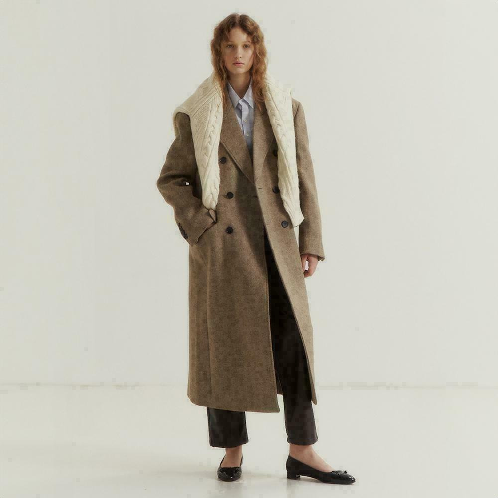 UNISEX TAILORED DOUBLE-BREASTED WOOL COAT SOFT HERRINGBONE_UDCO3D125I3 - HAGO(하고)