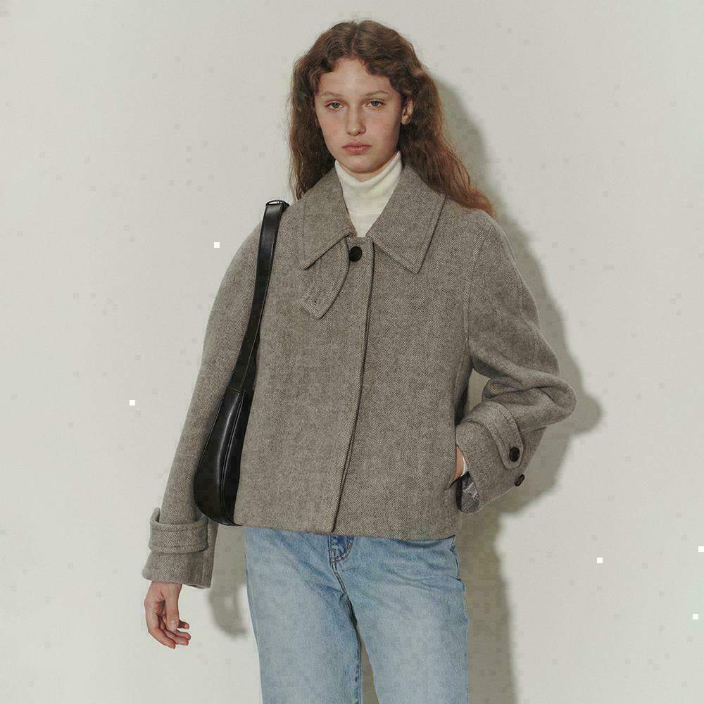 CROPPED BOUCLE WOOL COAT LIGHT GREY HERRINGBONE_UDCO3D235G1 - HAGO(하고)