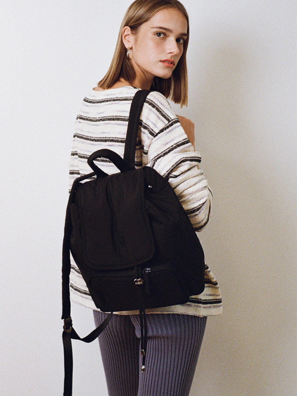 love bell padded backpack (black) - 하고(HAGO)
