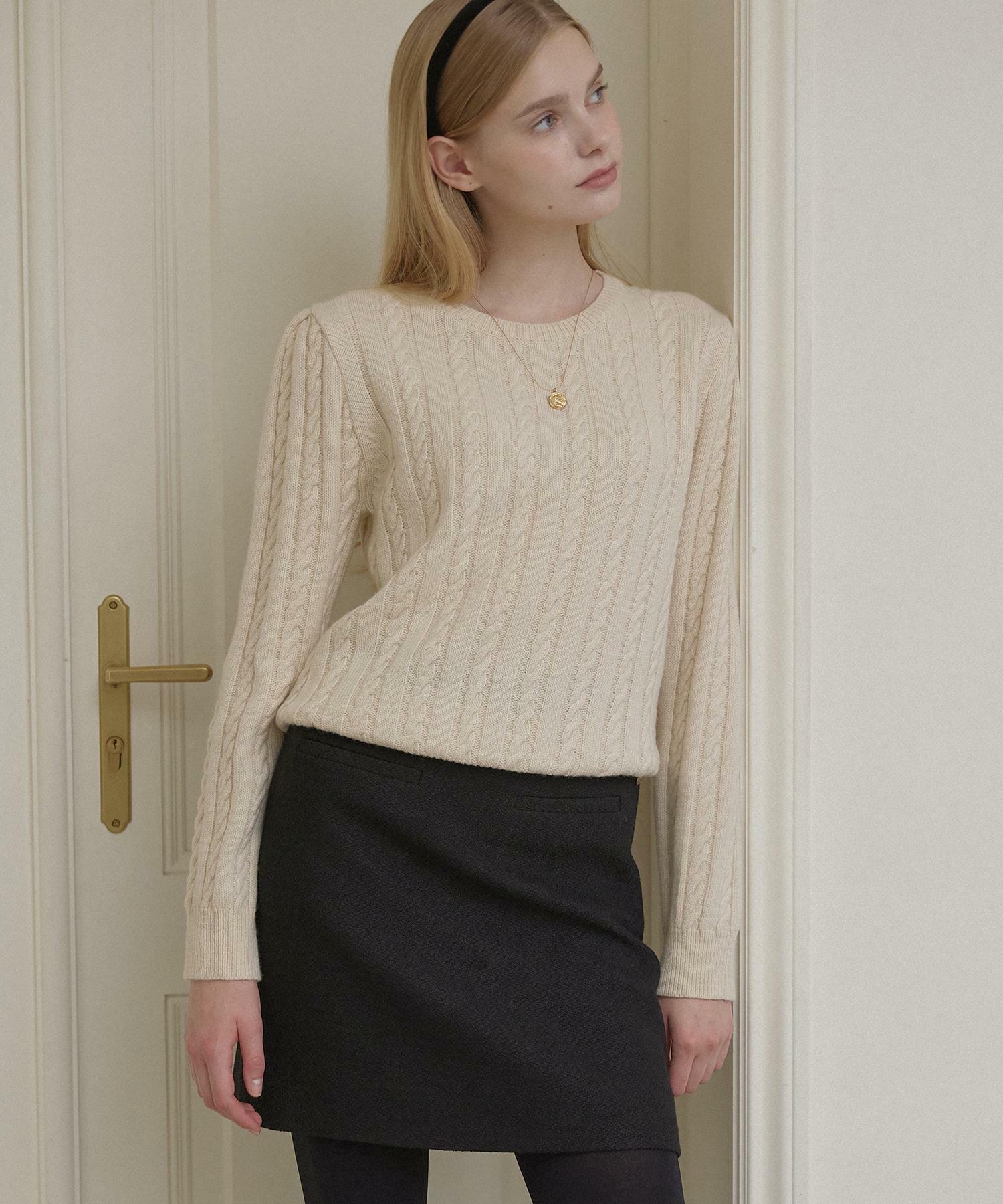 Wool Cable Knit Pullover - Ivory - 하고(HAGO)