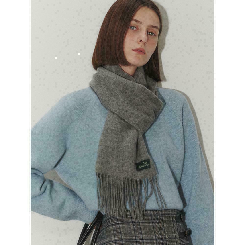 UNISEX FRINGED CASHMERE MUFFLER MELANGE GREY_UDMU3F102G2 - HAGO(하고)