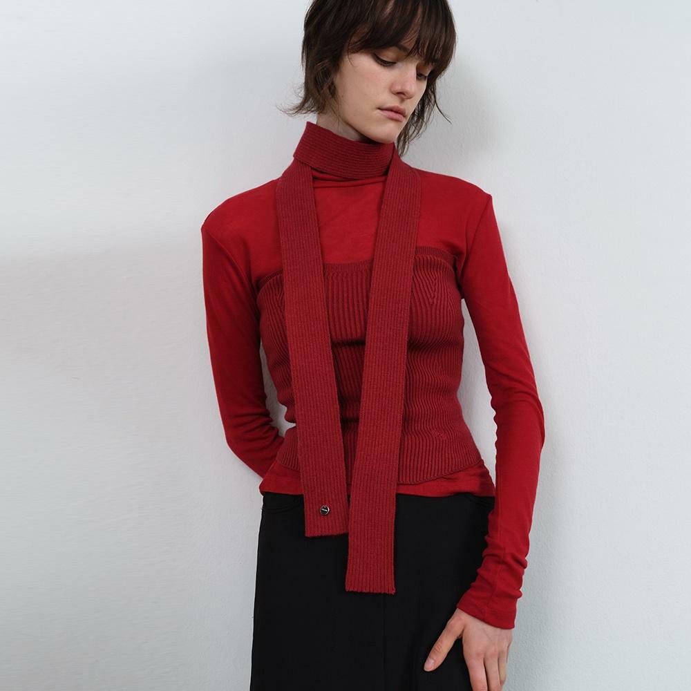 MUFFLER TOP KNIT SET (RED) - 하고