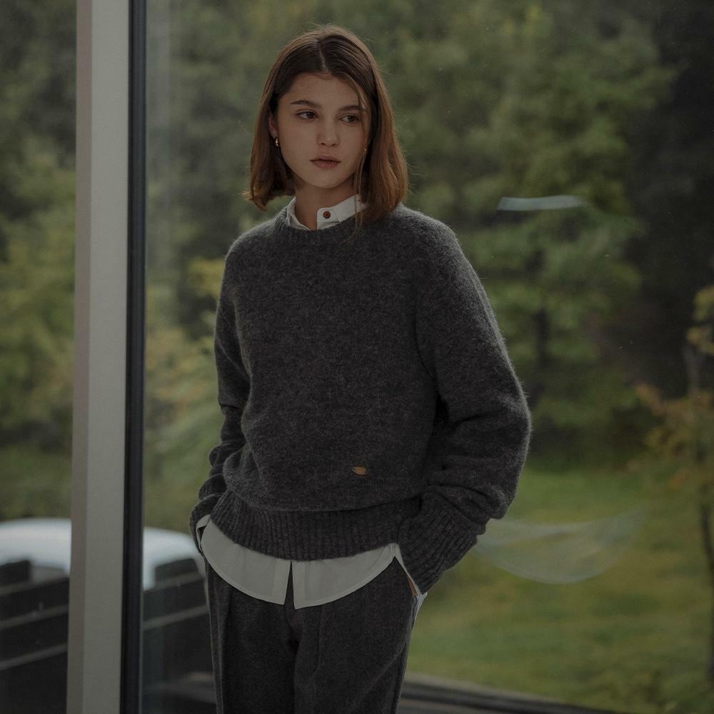 Robin wool round neck knit_Charcoal - 하고