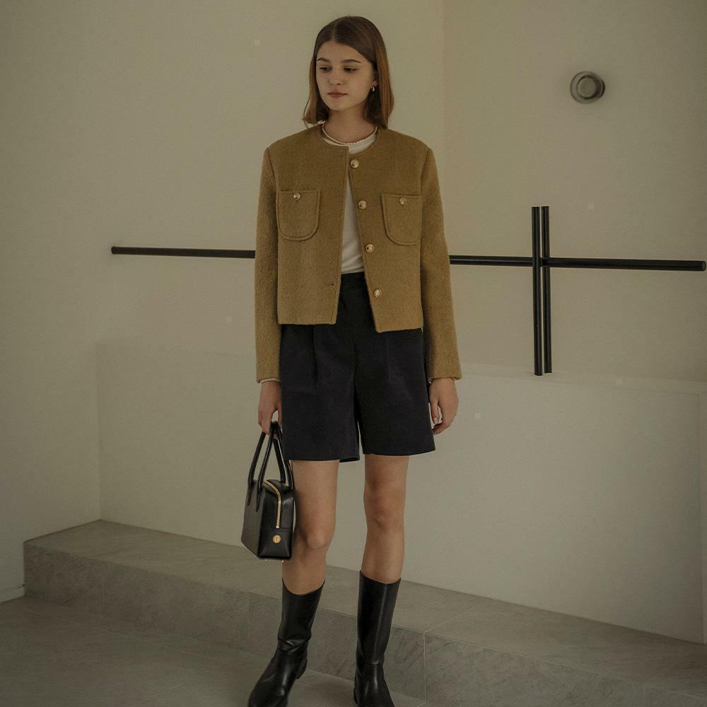 Bailey collarless tweed jacket_Beige - HAGO(하고)