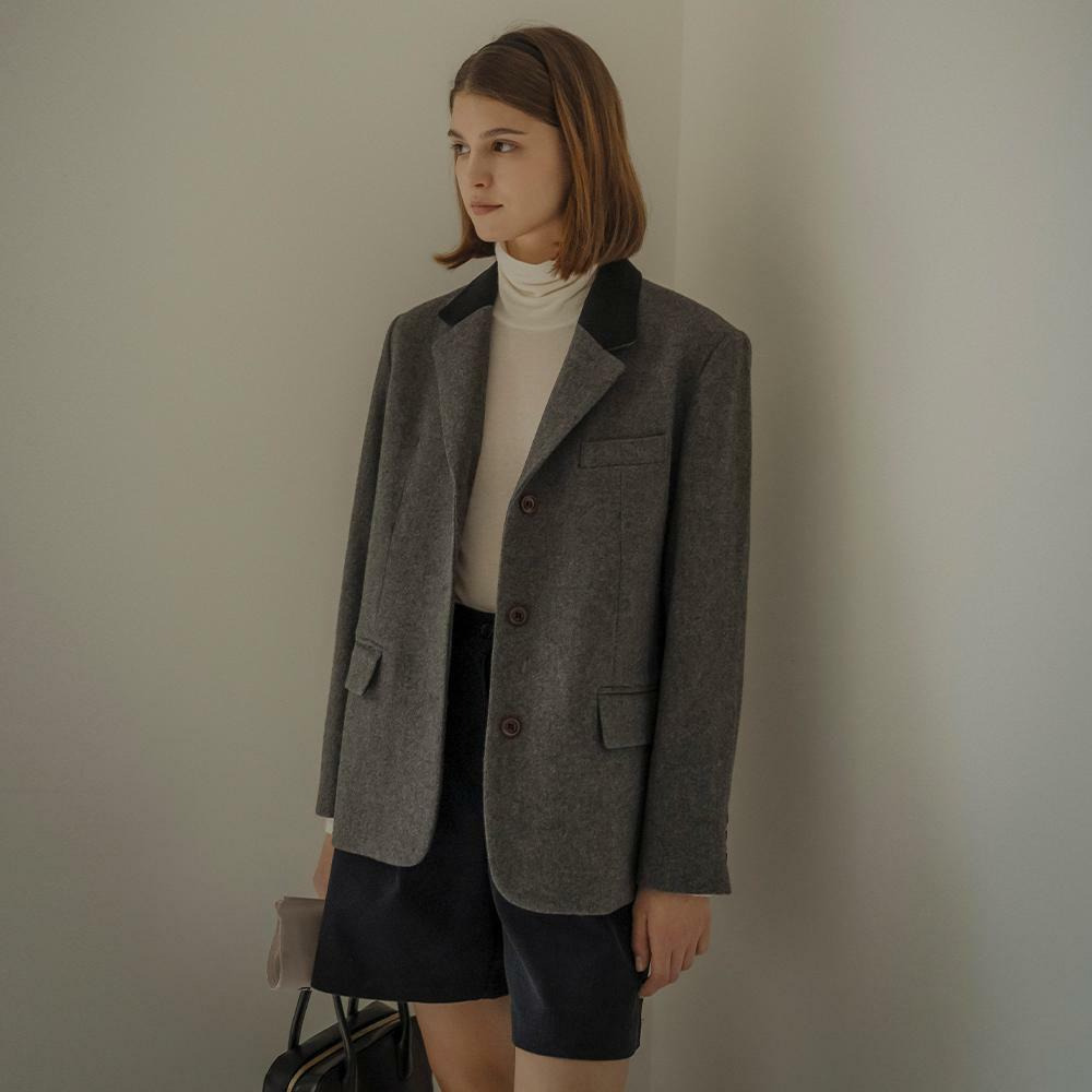 Collar point button Wool jacket_Gray - HAGO(하고)