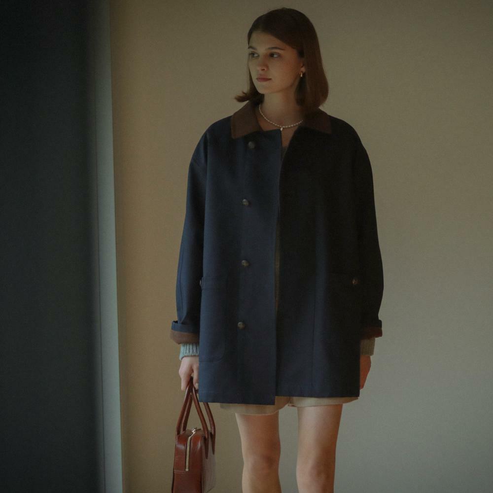 Colin wool blended collar half coat_Navy - 하고