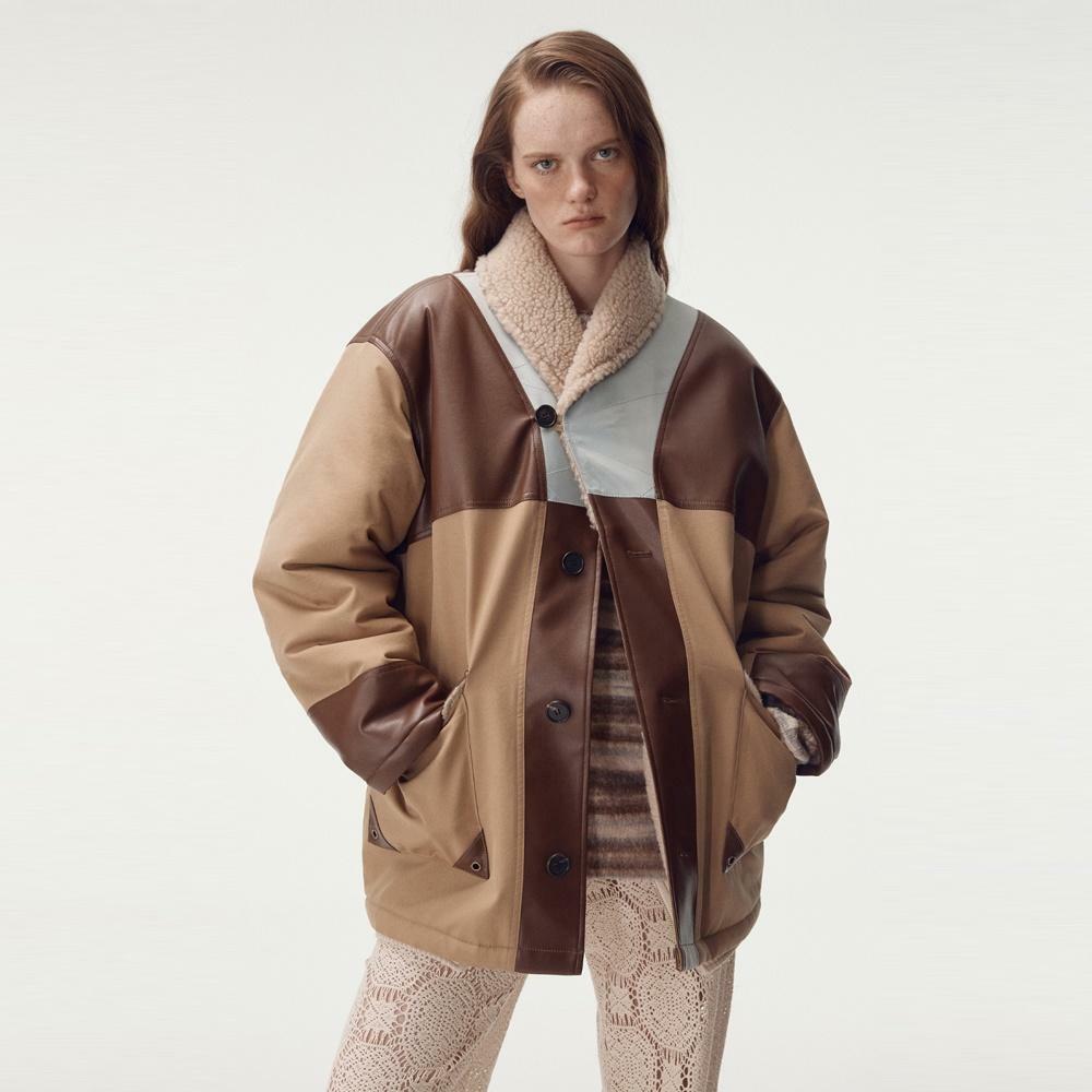 Shawl Collar Blocking Jacket, Dark Beige - HAGO(하고)