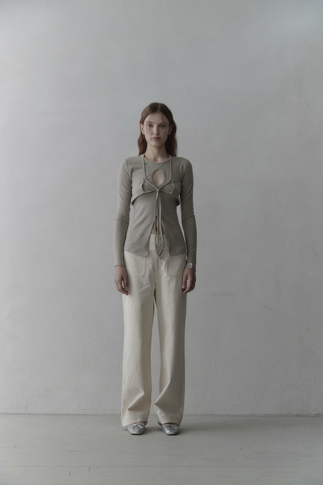 Dream string cut-out t-shirt - Khaki - HAGO(하고)