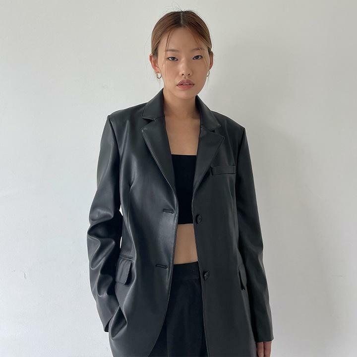 [리퍼브] BASIC TWO BUTTONS LEATHER JACKET BLACK - HAGO(하고)