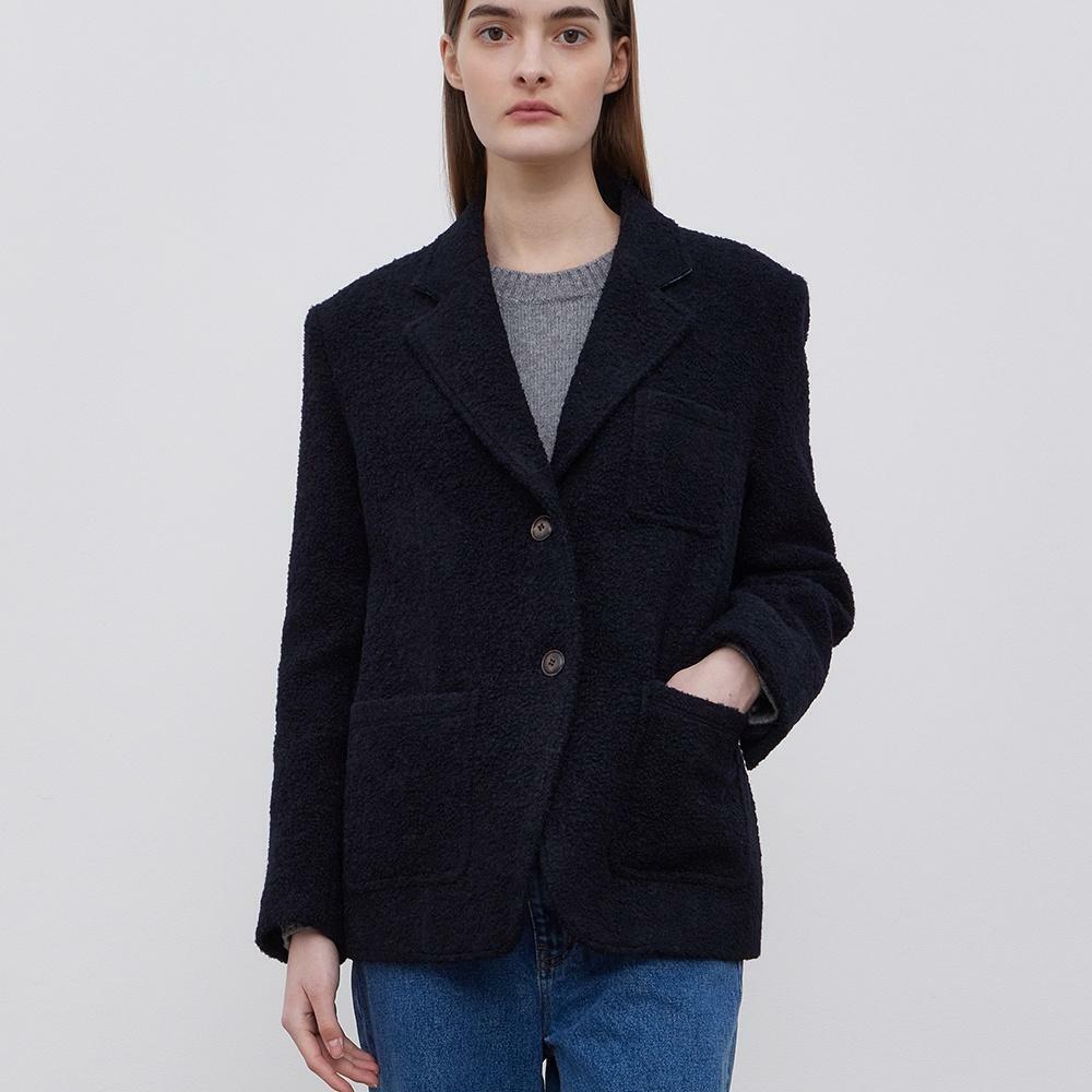 WOOL FANCY YARN JACKET - NAVY - 하고(HAGO)