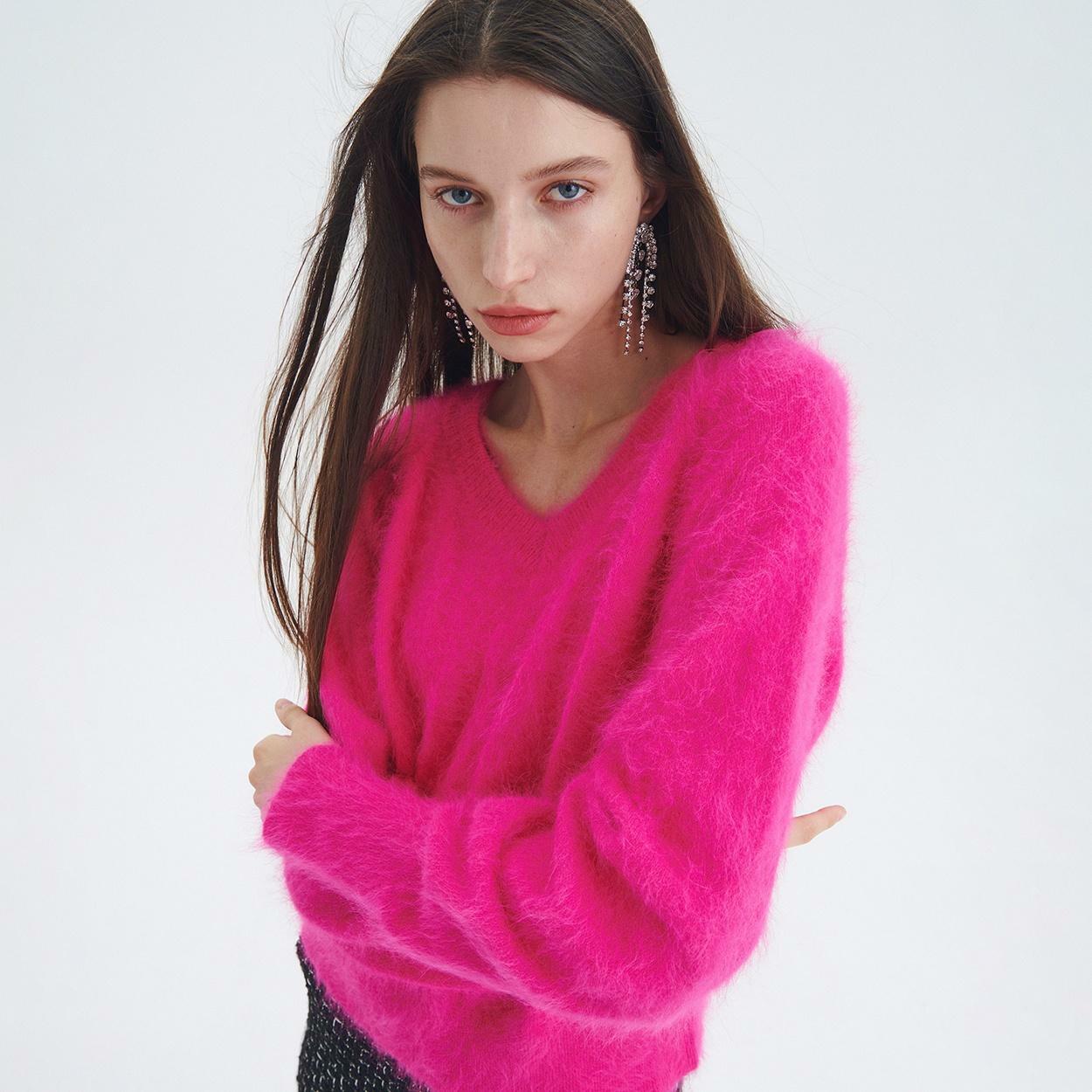 ANGORA V-NECK KNIT PULLOVER_PINK - 하고(HAGO)