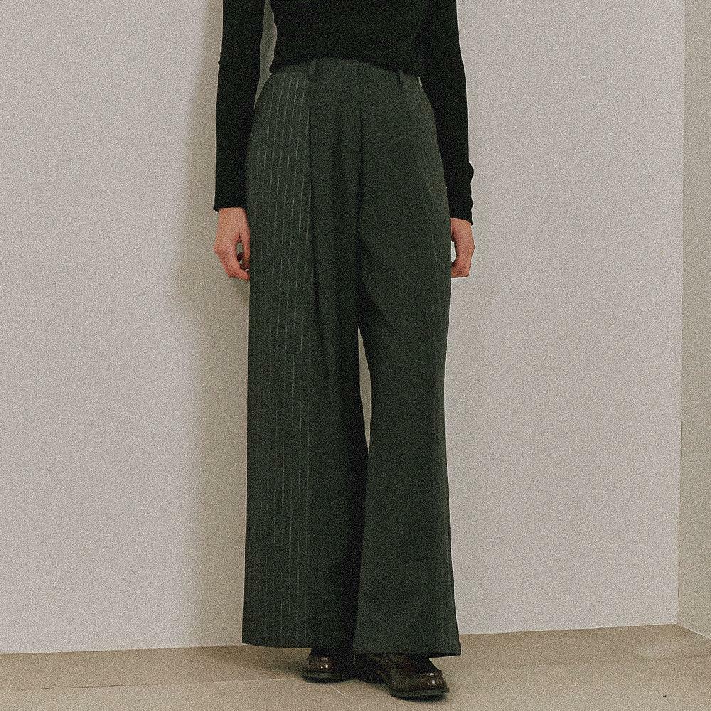 WOOL STRIPE PINTUCK WIDE PANTS GREY - HAGO(하고)