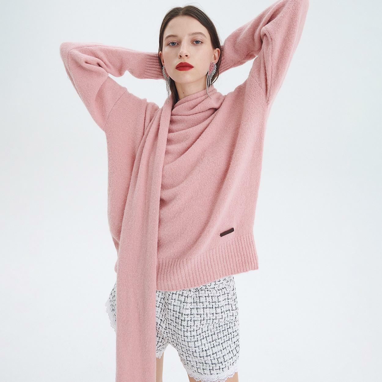 MUFFLER DRAPING KNIT PULLOVER_PINK - 하고(HAGO)