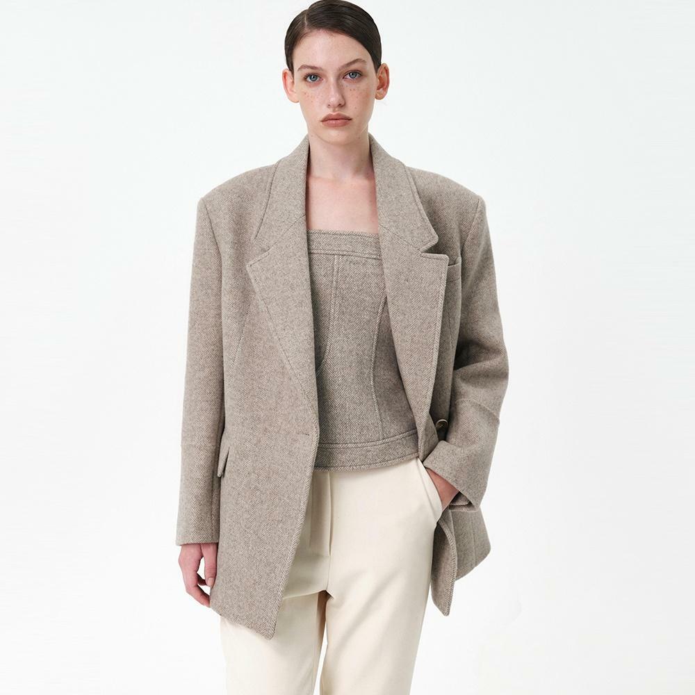 헤링본 울 라이닝 하프 코트_2colors - HAGO(하고)