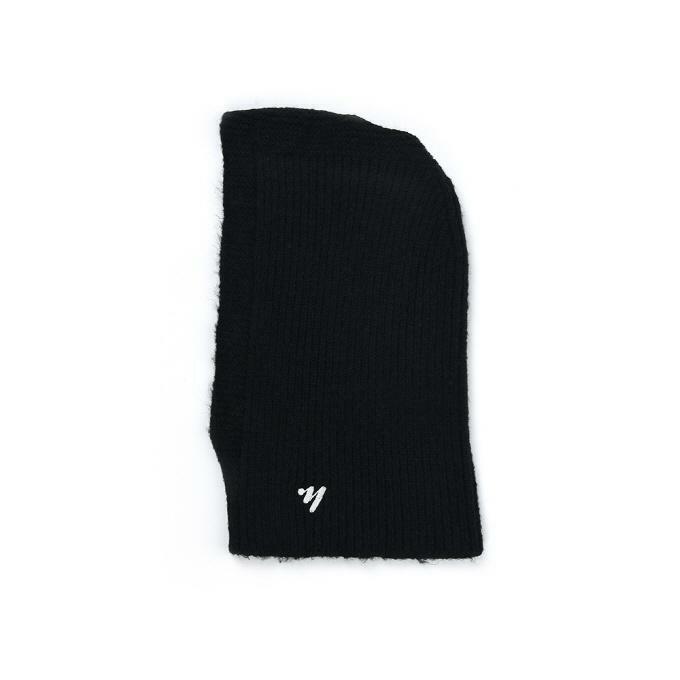 FLUFFY SIGNATURE LOGO KNIT BALACLAVA_BLACK - HAGO(하고)