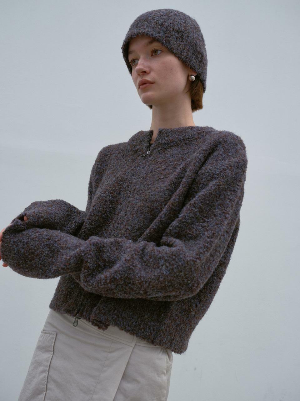 Boucle Zip-up Cardigan_Brown - HAGO(하고)