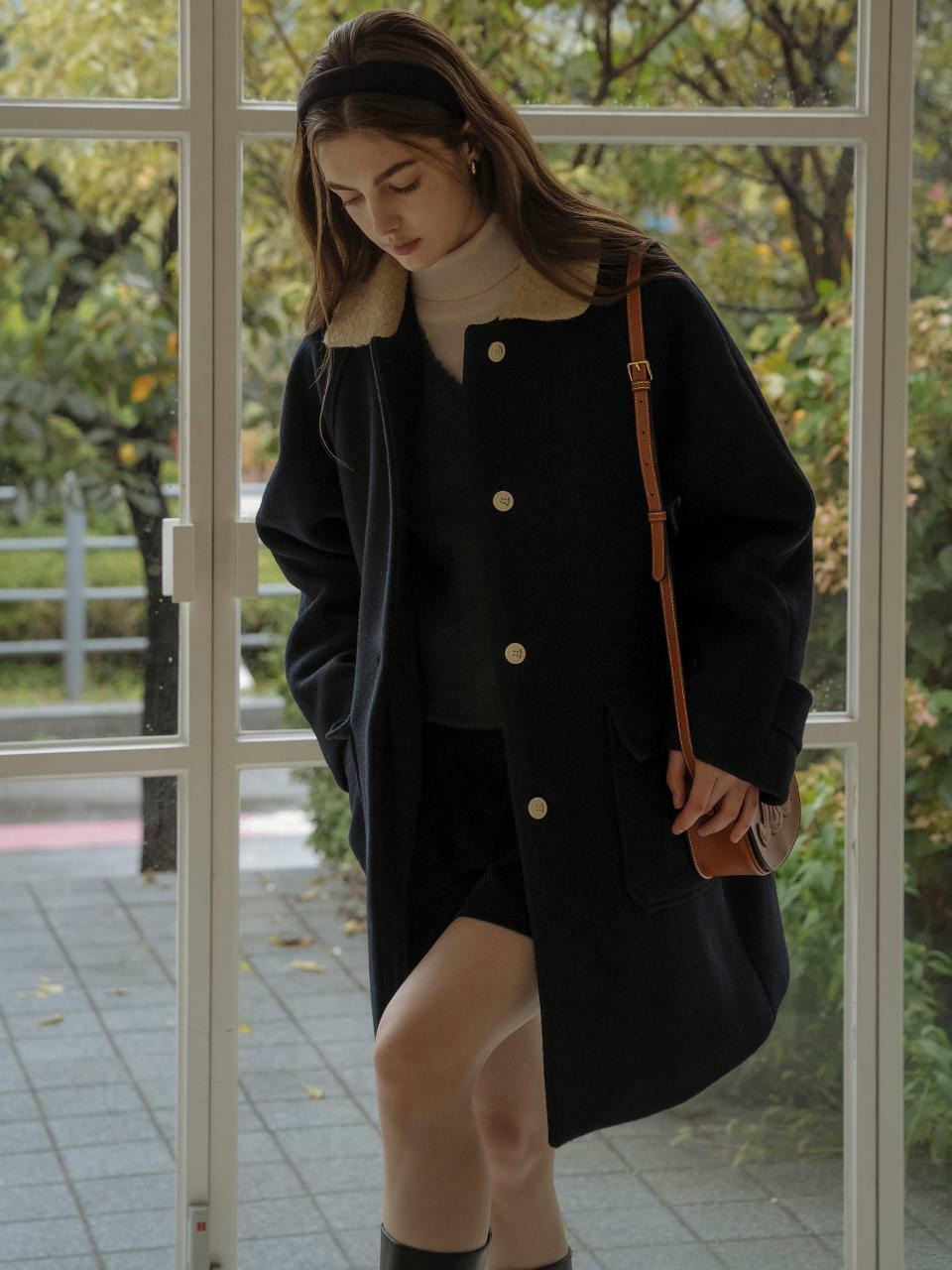 Premium wool Raglan sleeve coat_Navy - HAGO(하고)