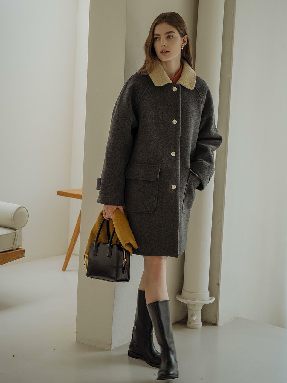 Premium wool Raglan sleeve coat_Gray - HAGO(하고)