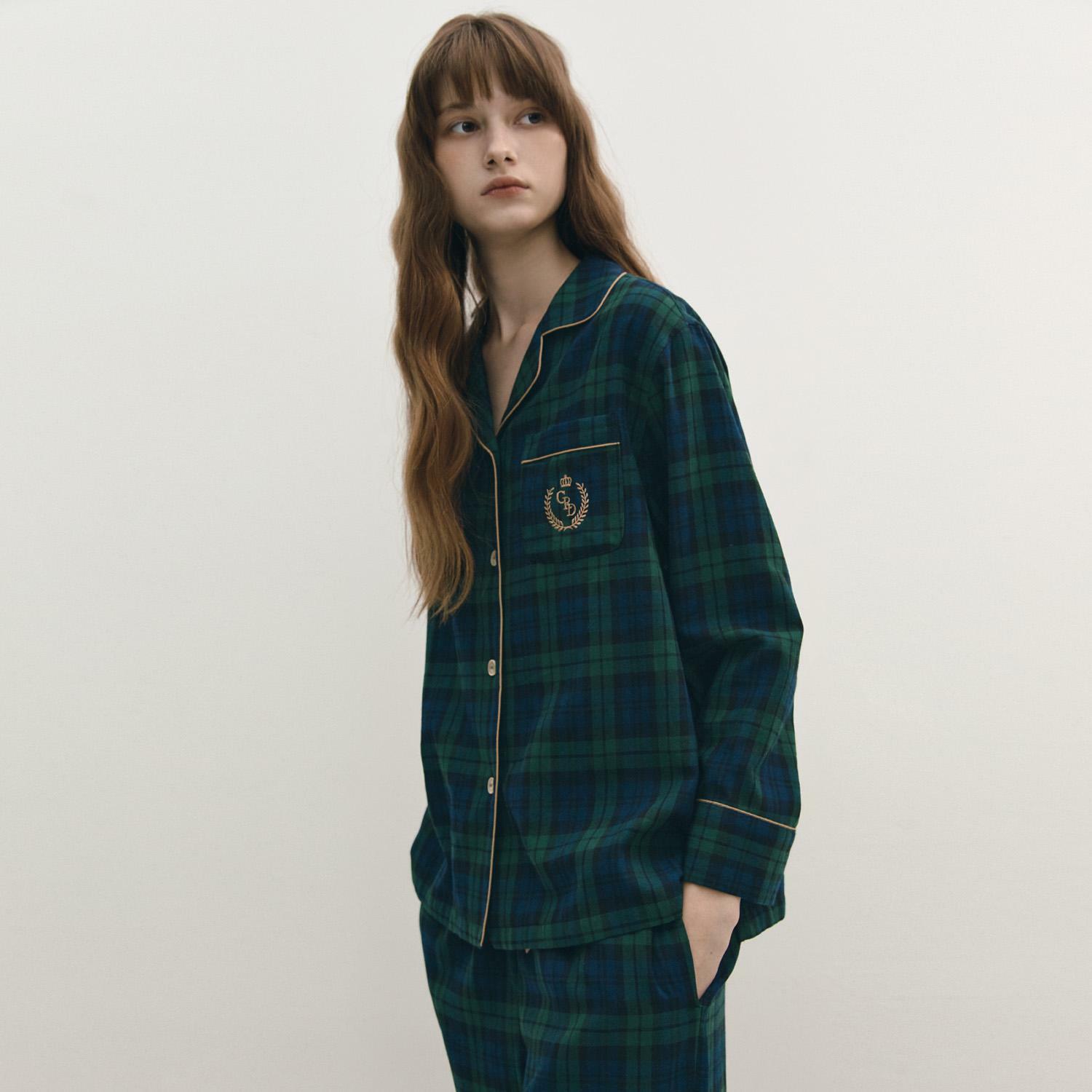 Women Navy Flannel Check Pajama Pair - HAGO(하고)
