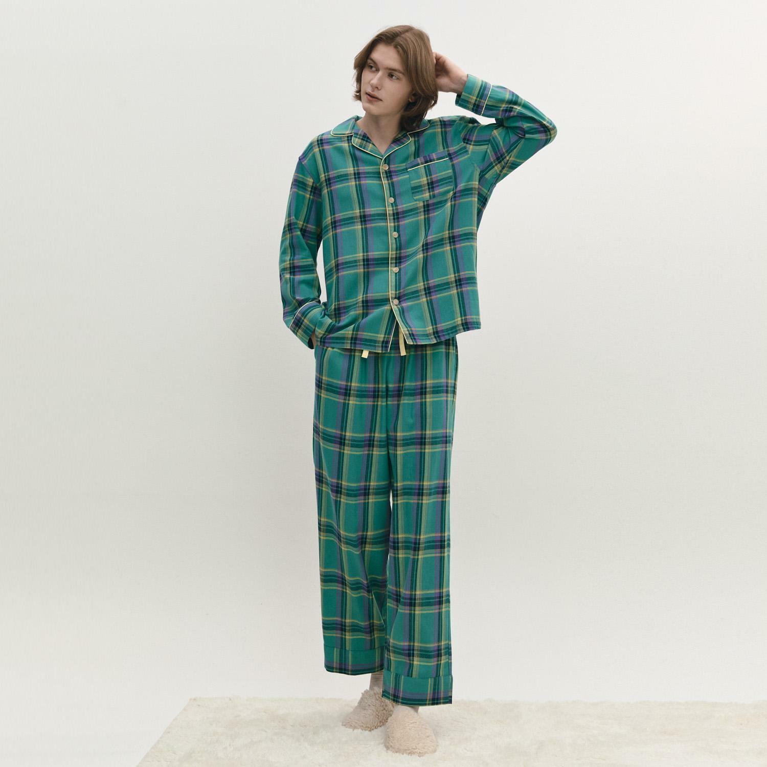 Men Green Flannel Check Pajama Pair - HAGO(하고)