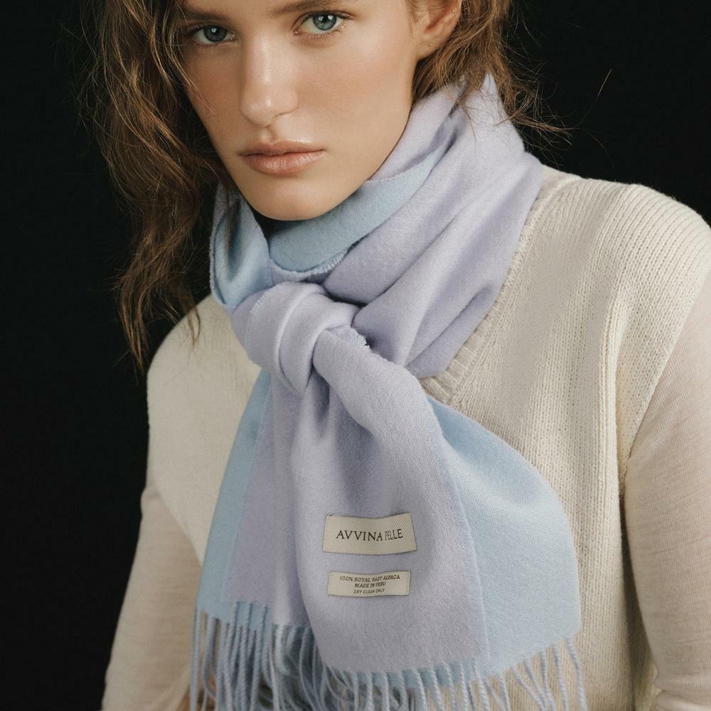 23FW Double Face Royal Baby Alpaca Muffler - Lavender/Baby Blue - 하고(HAGO)