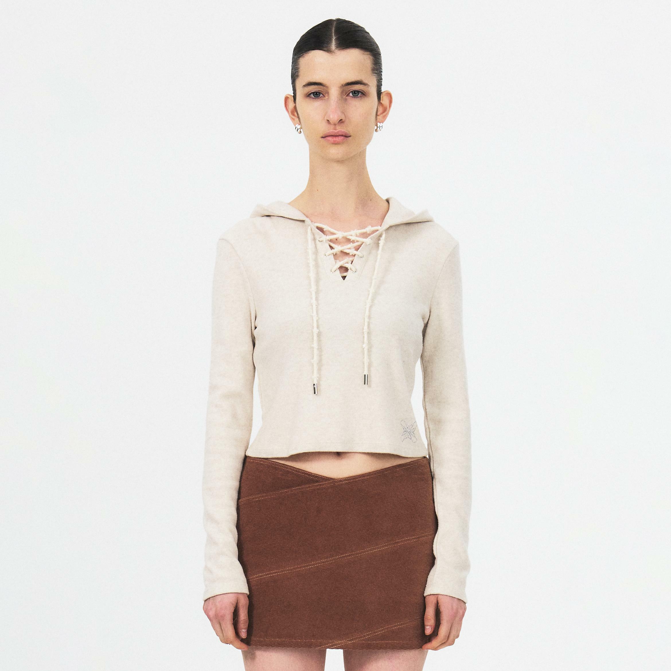 STRING ANGORA HOODIED LONG SLEEVE TOP (IVORY) - HAGO(하고)