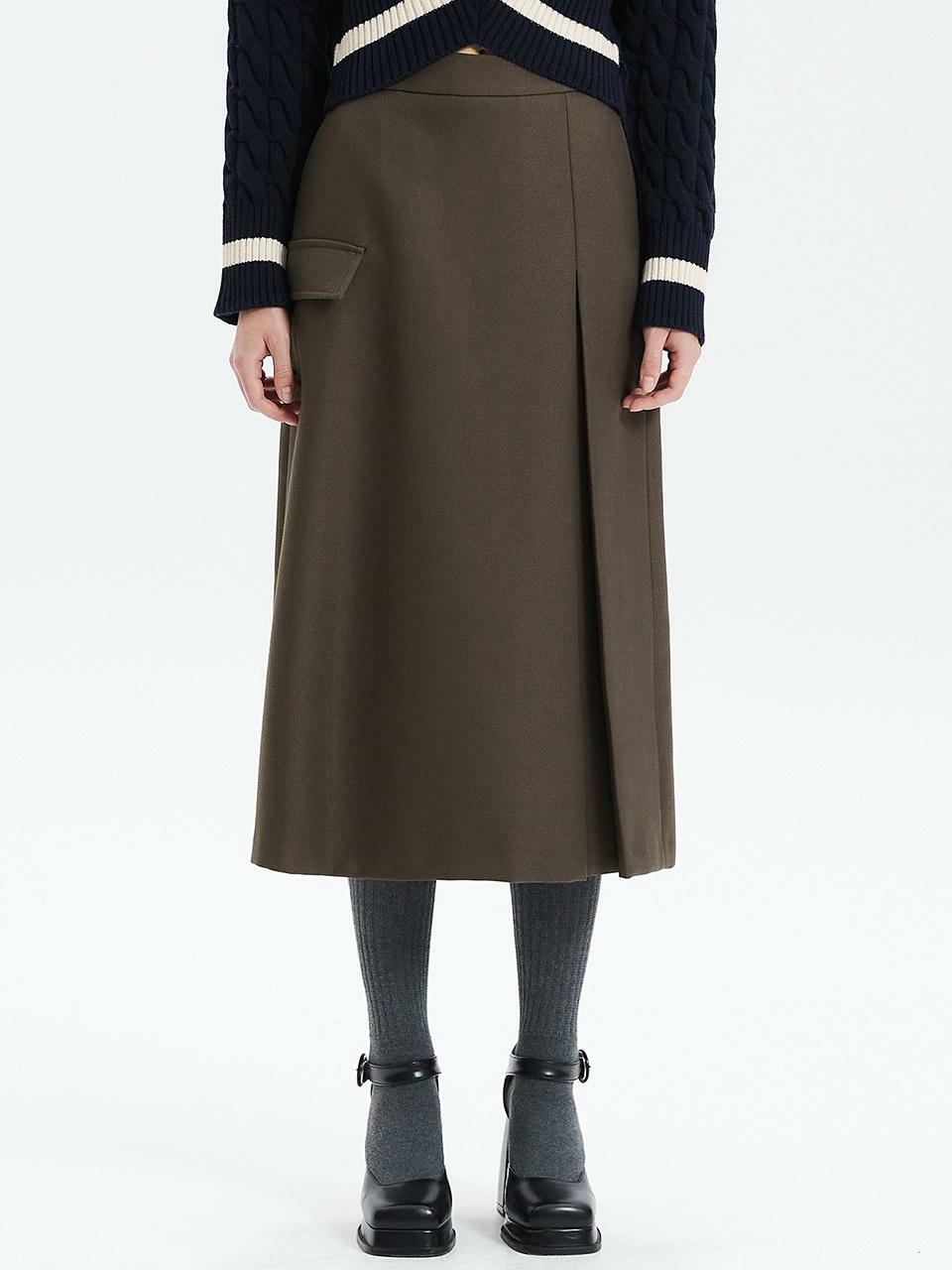SIDE SLIT POCKET MIDI SKIRT_BROWN - 하고(HAGO)