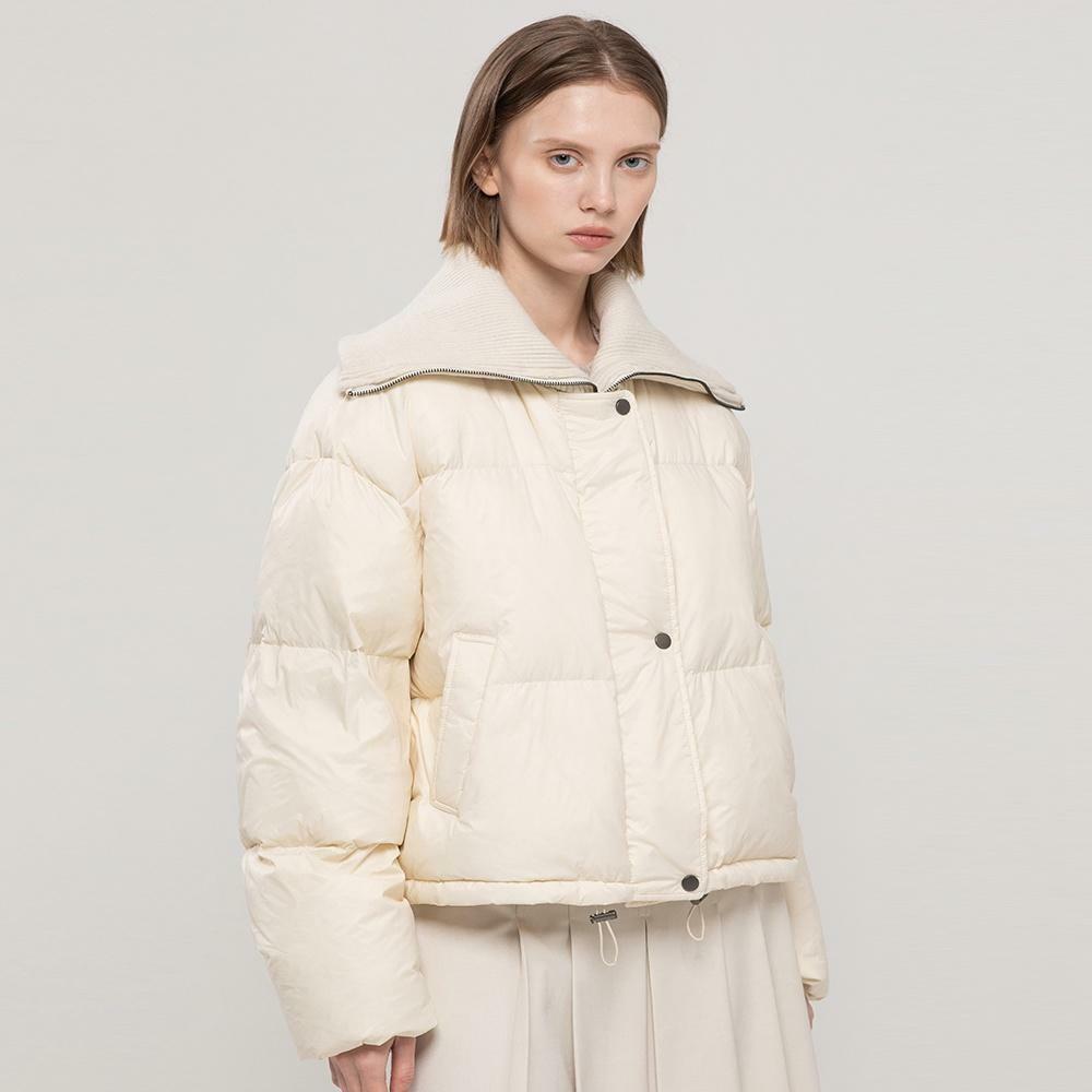 Knit collar duck-down short padded - Ivory - HAGO(하고)