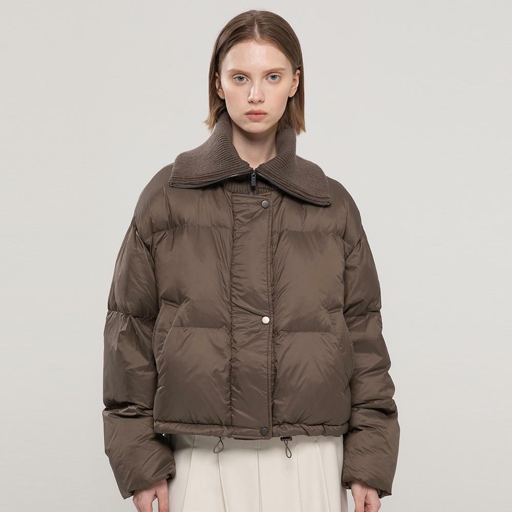 Knit collar duck-down short padded - Brown - HAGO(하고)