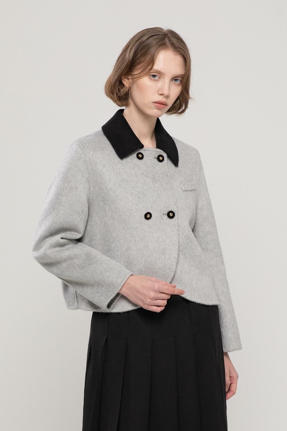 Double-burton wool cropped jacket - Gray - 하고(HAGO)