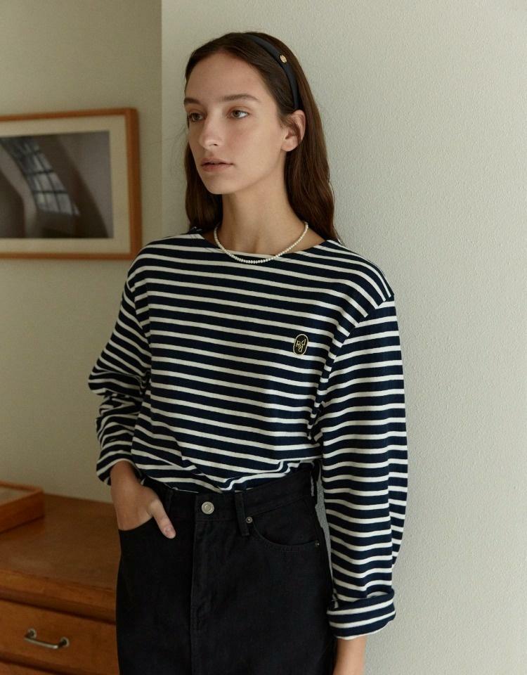 dpwd elbow patch stripe t shirts - navy - HAGO(하고)