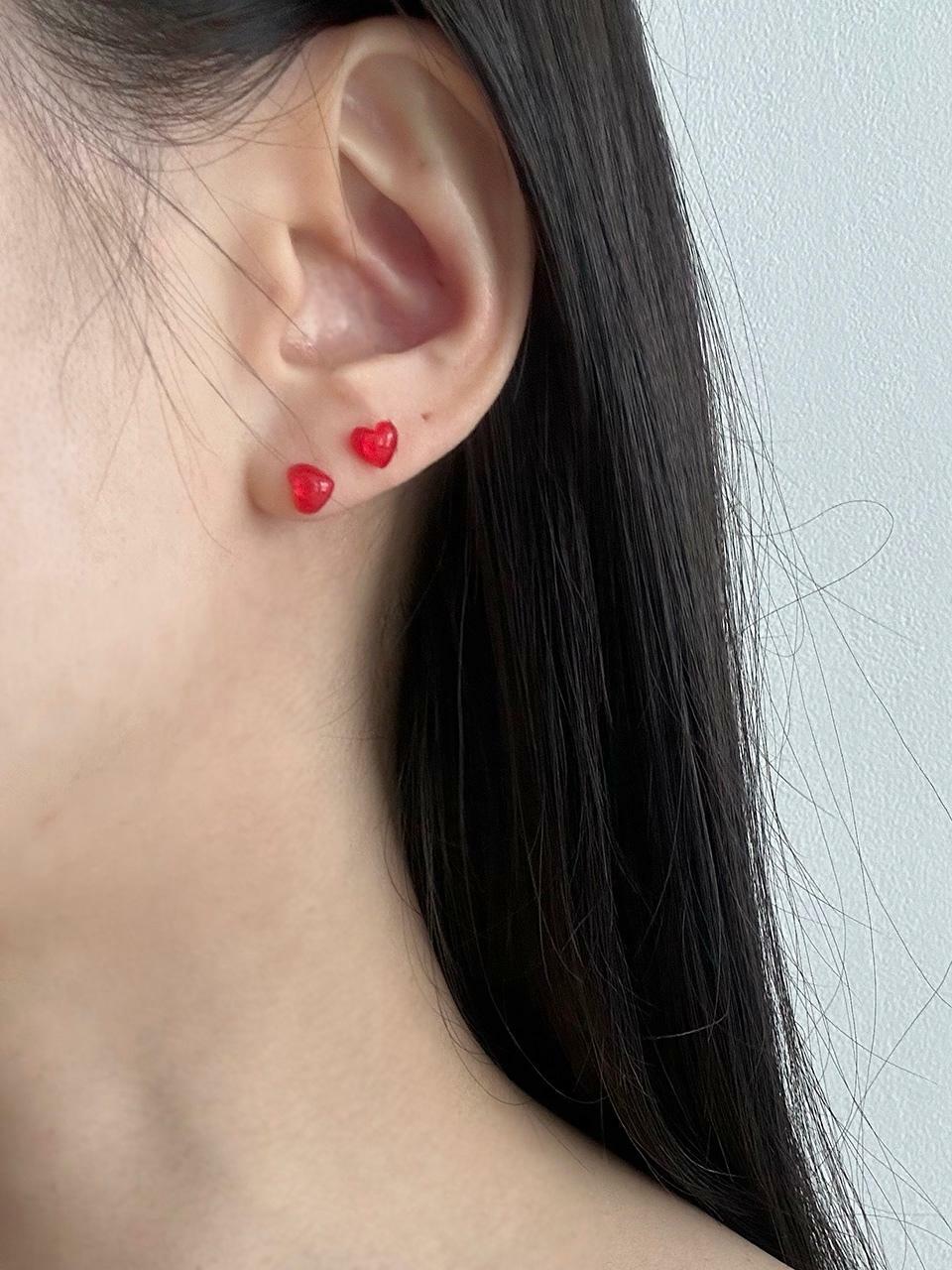 [925silver] Red heart earring - HAGO(하고)