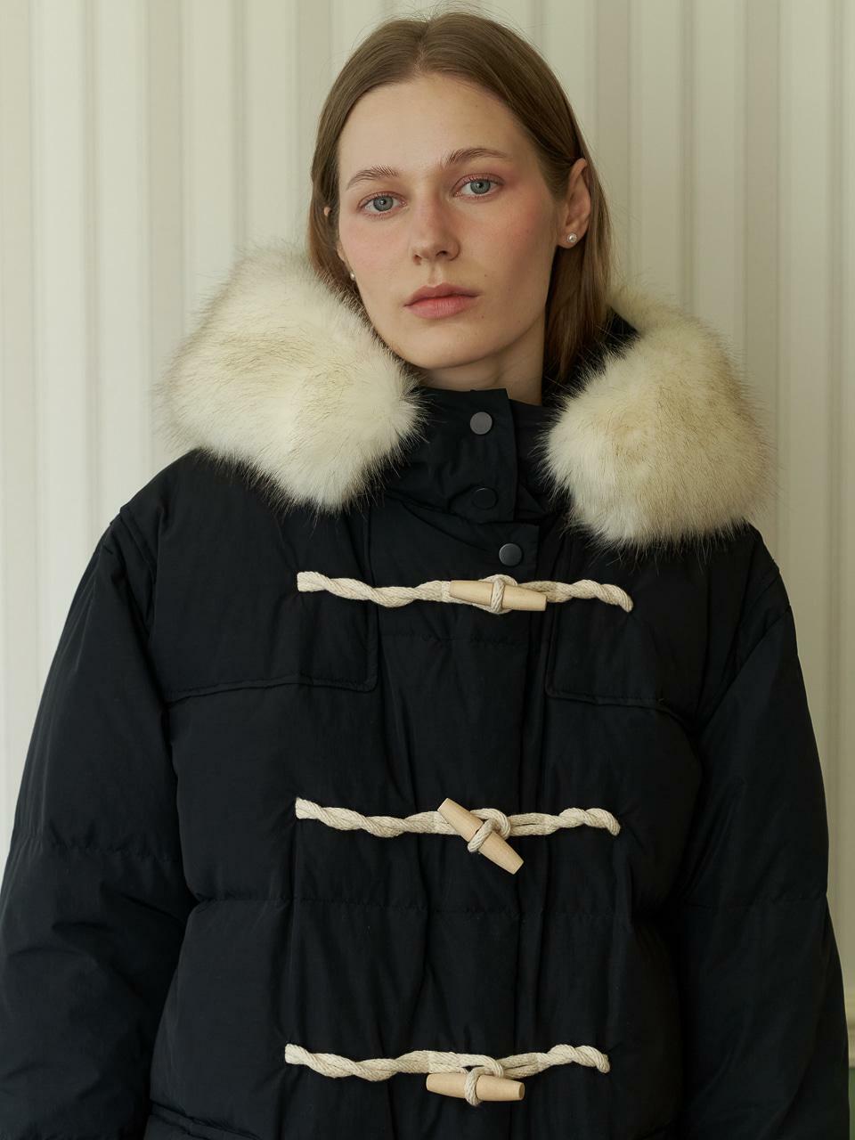 A FUR HOODED DUCK DOWN LONG PADDING_NAVY - 하고(HAGO)