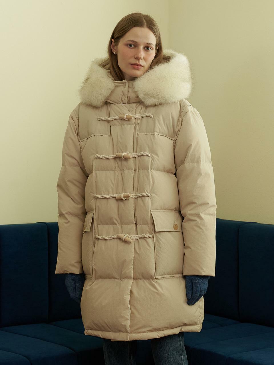 A FUR HOODED DUCK DOWN LONG PADDING_BEIGE - 하고