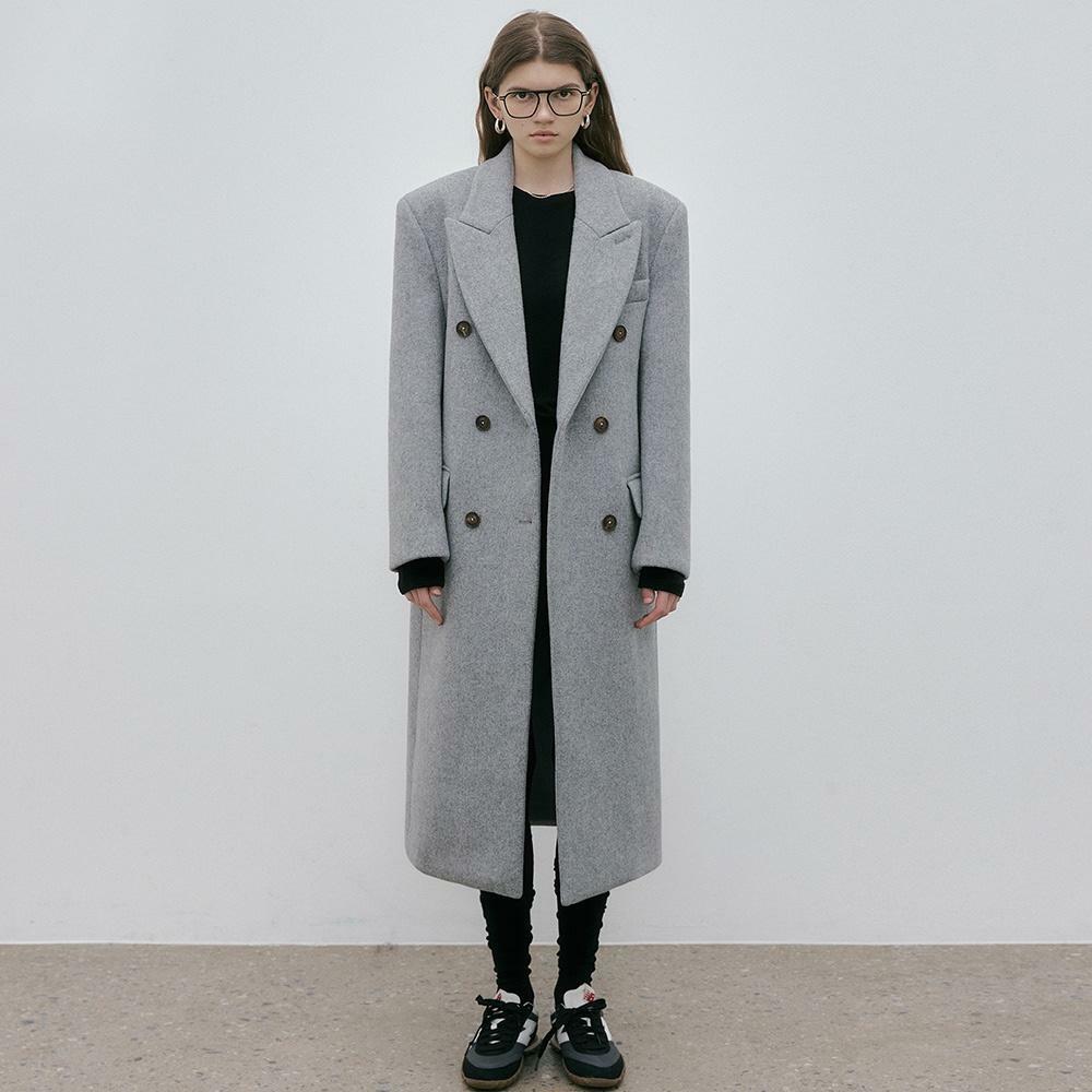 DOUBLE BREASTED WOOL LONG COAT / GRAY - 하고(HAGO)