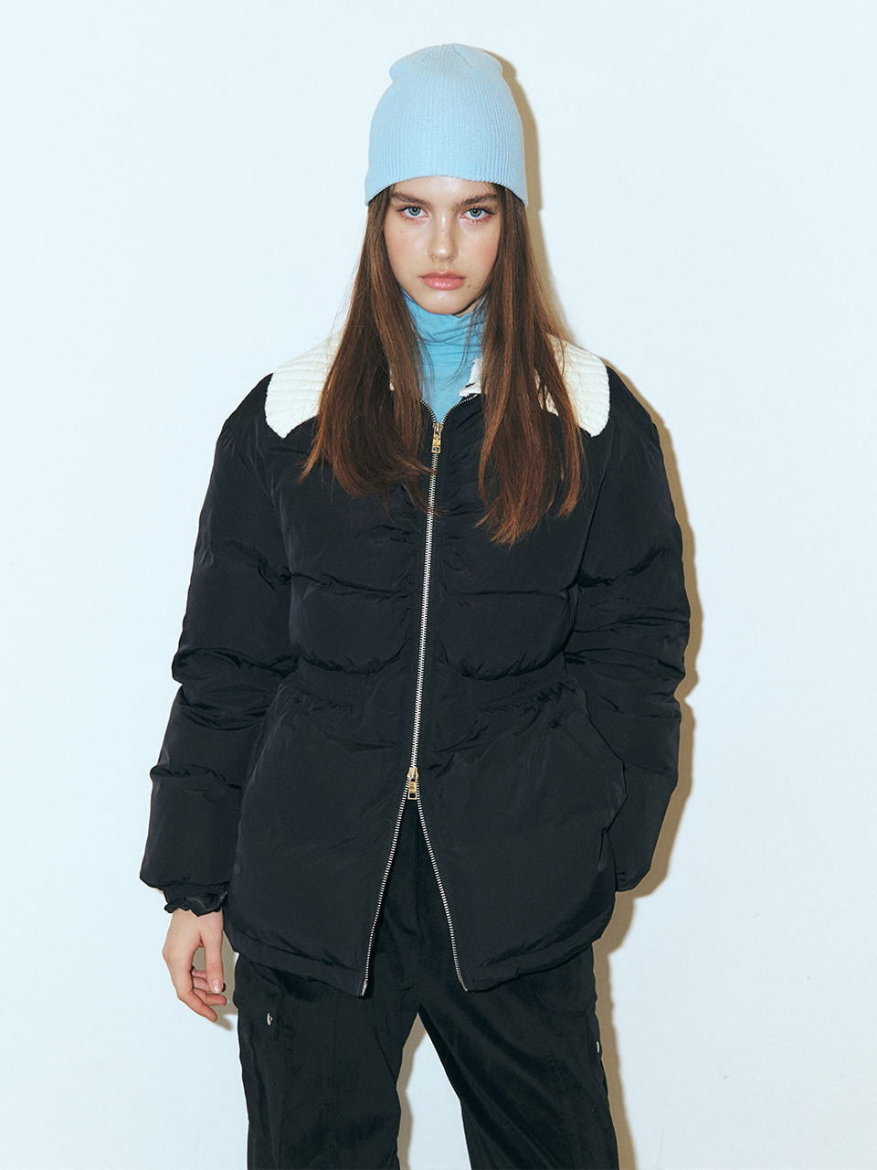 Knit-Collar Duck Down Padding, Black - HAGO(하고)