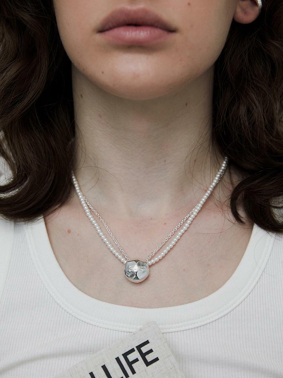 bumpy pearl chain necklace - silver - HAGO(하고)