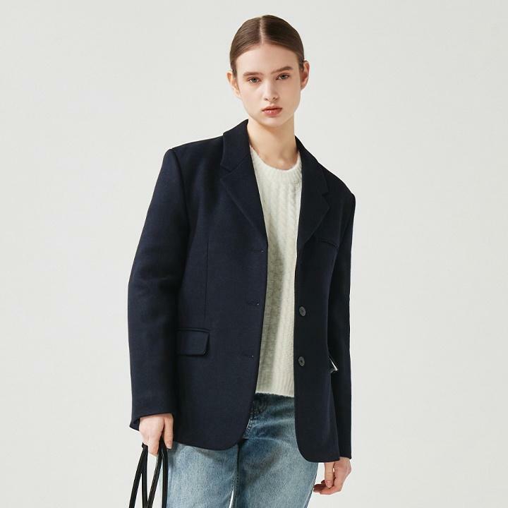 3 Button Wool Jacket - Deep Navy - HAGO(하고)