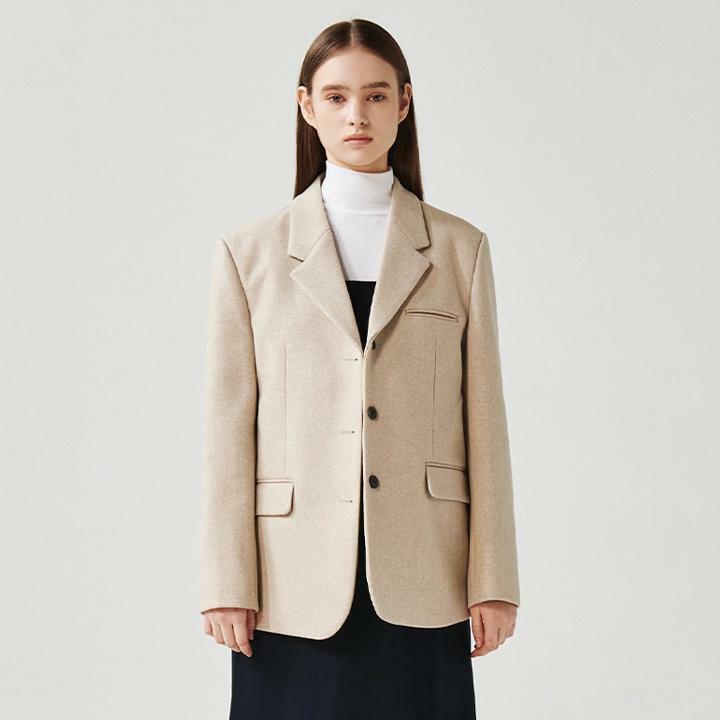 3 Button Wool Jacket - Cream Beige - 하고