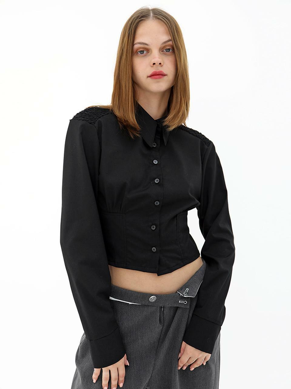 백 스모킹 블랙 셔츠_ Back Smocking Black Shirt - HAGO(하고)