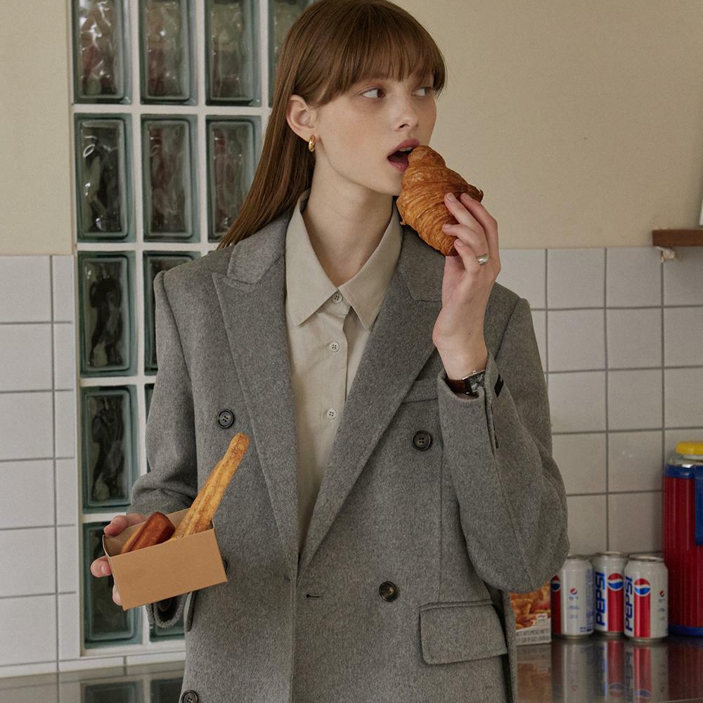 Handmade fit double wool coat - gray - 하고(HAGO)