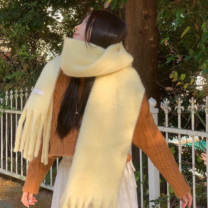 Wool long wide muffler - yellow - HAGO(하고)