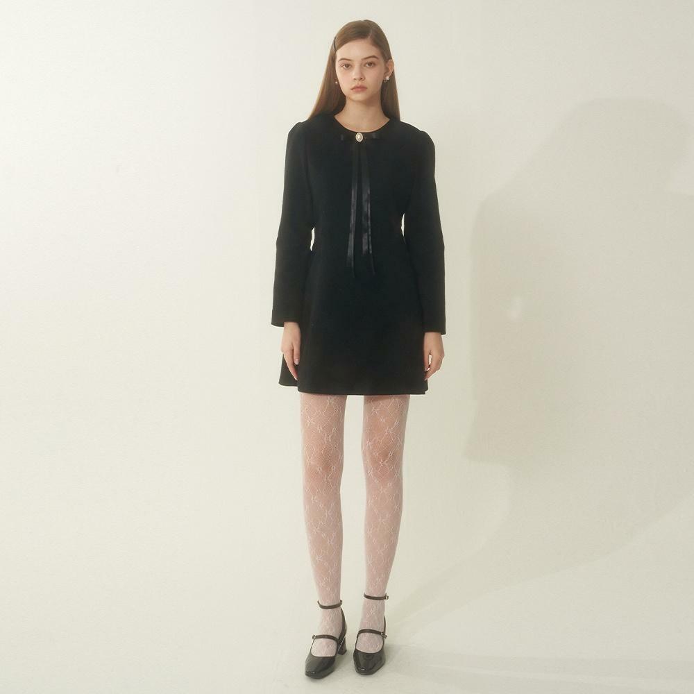 Anna basic ribbon wool dress BK - 하고